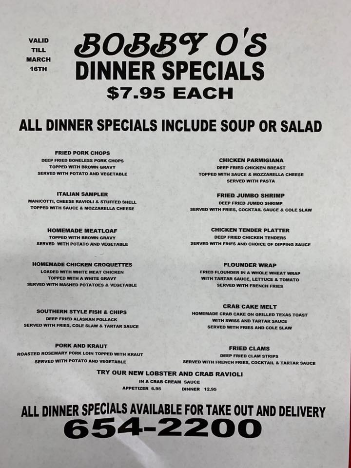 Specials « Bobby O's Family Restaurant
