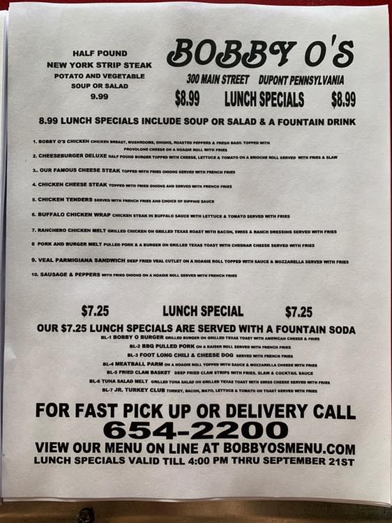 Specials « Bobby O's Family Restaurant
