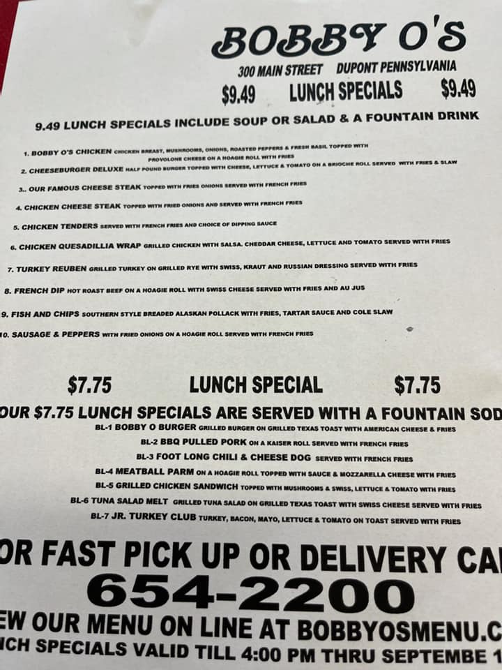 Specials « Bobby O's Family Restaurant