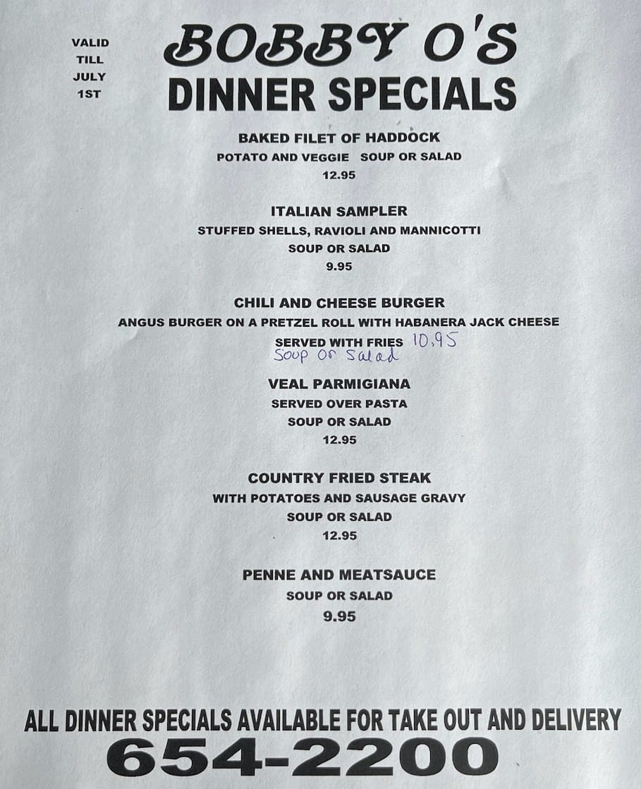 Specials « Bobby O's Family Restaurant