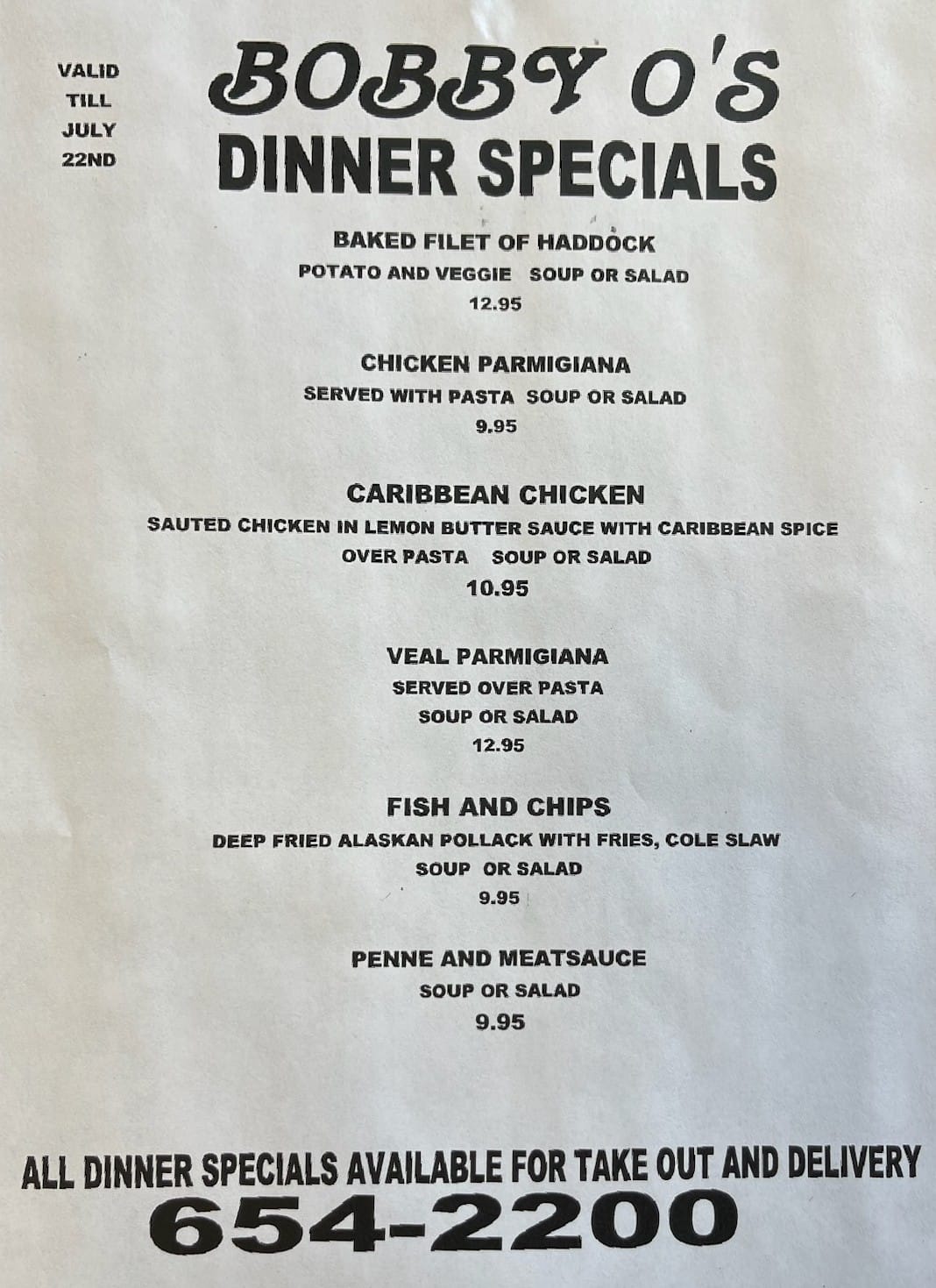Specials « Bobby O's Family Restaurant