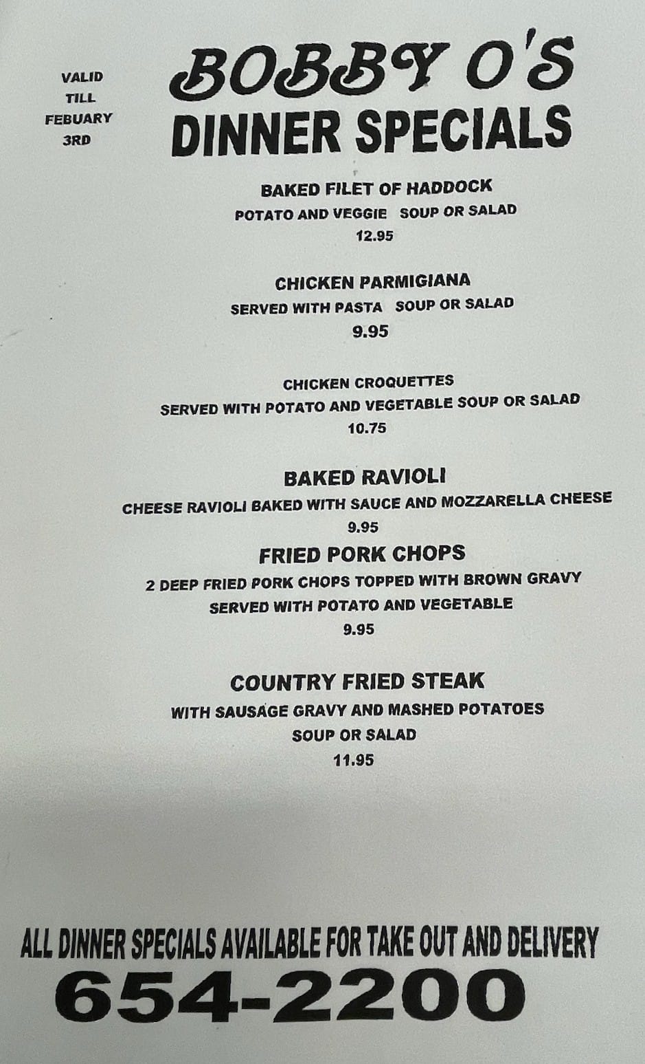 Specials « Bobby O's Family Restaurant