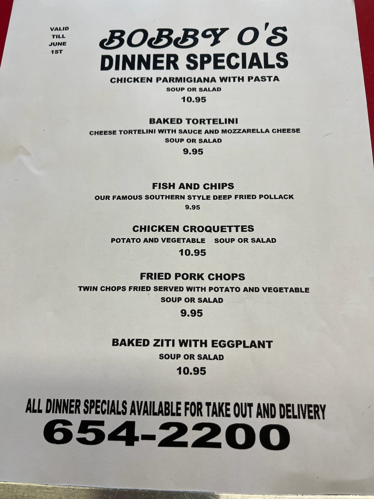 Specials « Bobby O's Family Restaurant